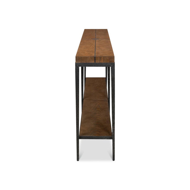 Modern Industrial Iron and Oak Console For Sale at 1stDibs