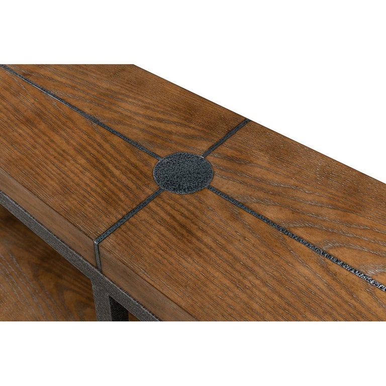Modern Industrial Iron and Oak Console For Sale at 1stDibs