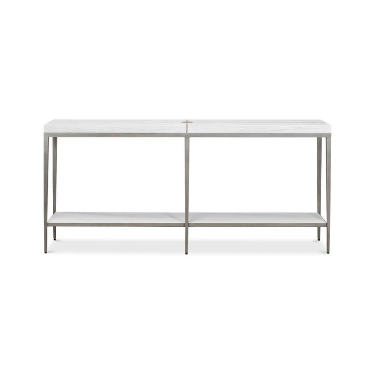 Modern Industrial Iron and Oak Console - Working White For Sale at 1stDibs