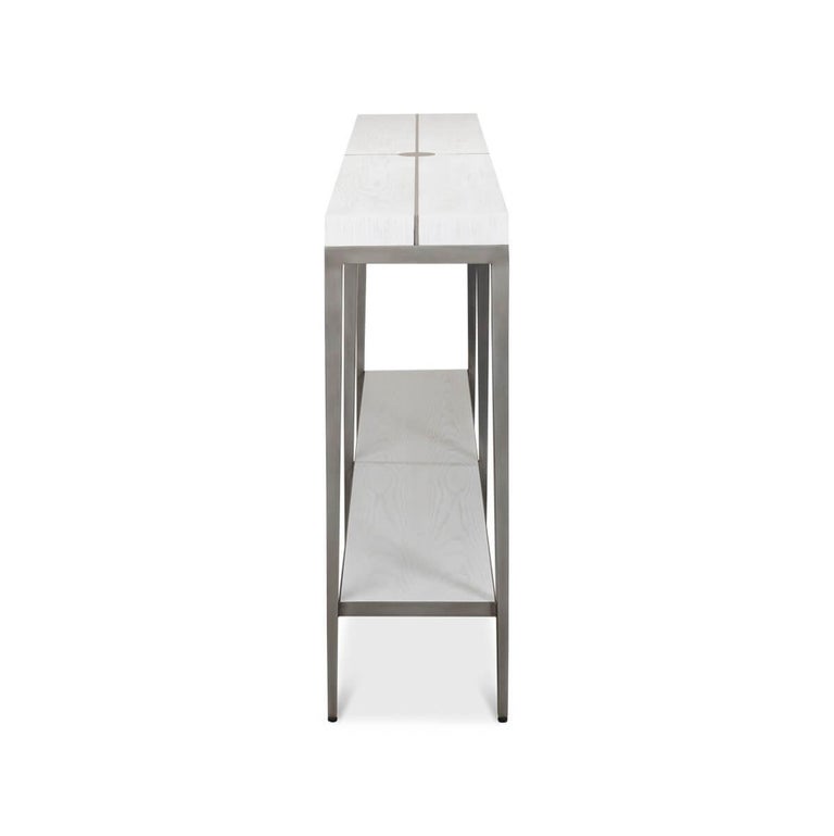 Modern Industrial Iron and Oak Console - Working White For Sale at 1stDibs