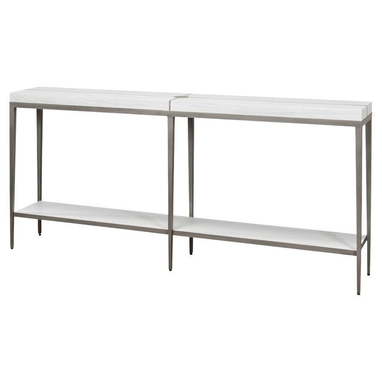 Modern Industrial Iron and Oak Console - Working White For Sale at 1stDibs