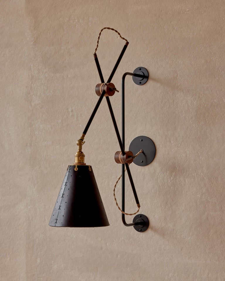 Modern Iron and Black Leather Grace Articulating Wall Sconce, Hardwired ...