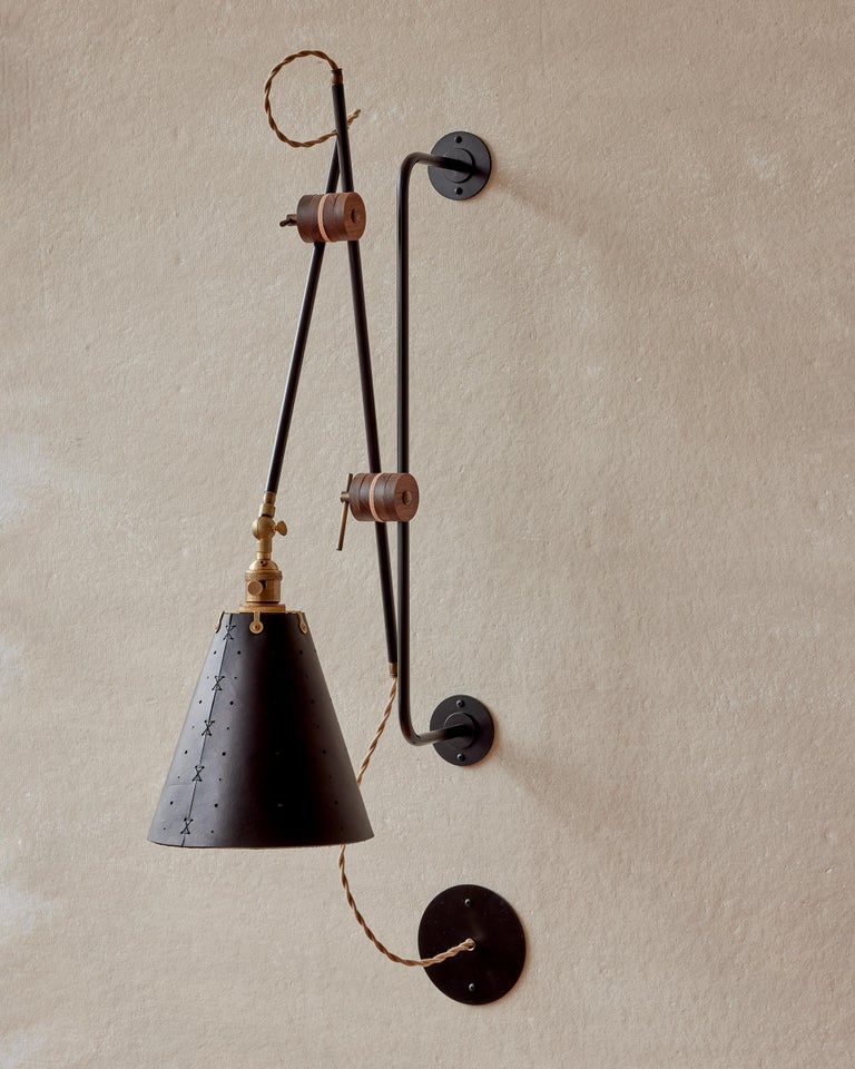 Modern Iron and Black Leather Grace Articulating Wall Sconce, Hardwired ...