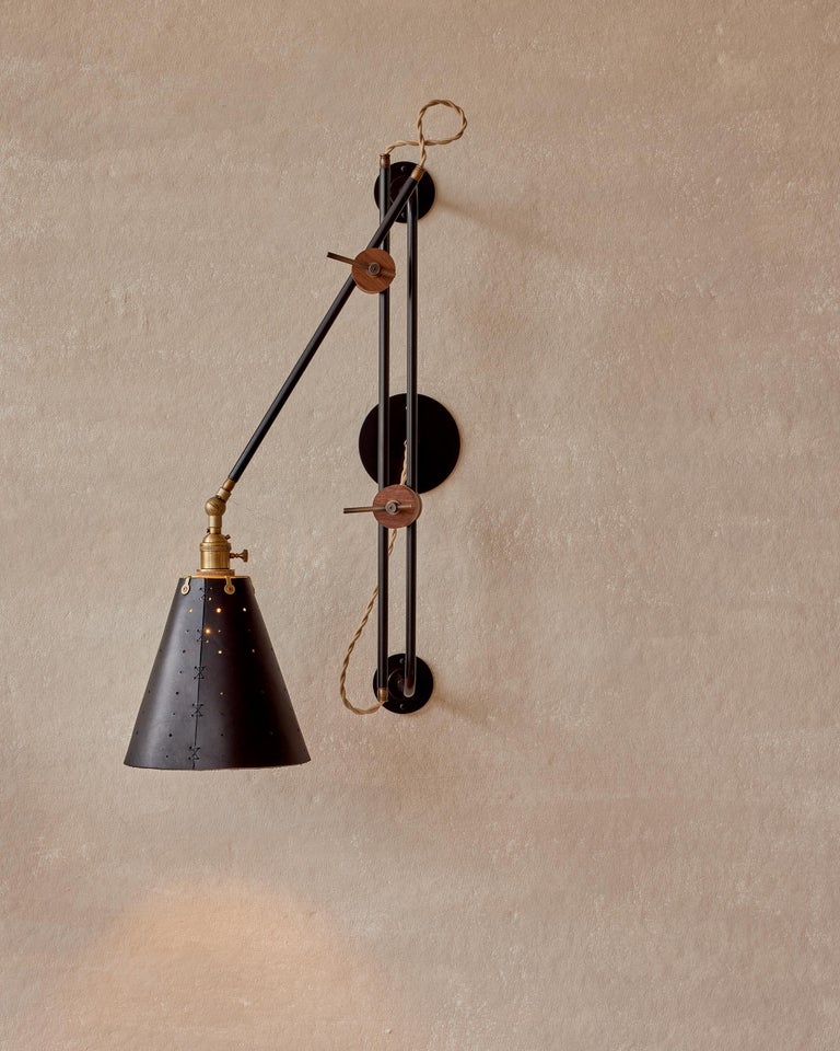 Modern Iron and Black Leather Grace Articulating Wall Sconce, Hardwired ...