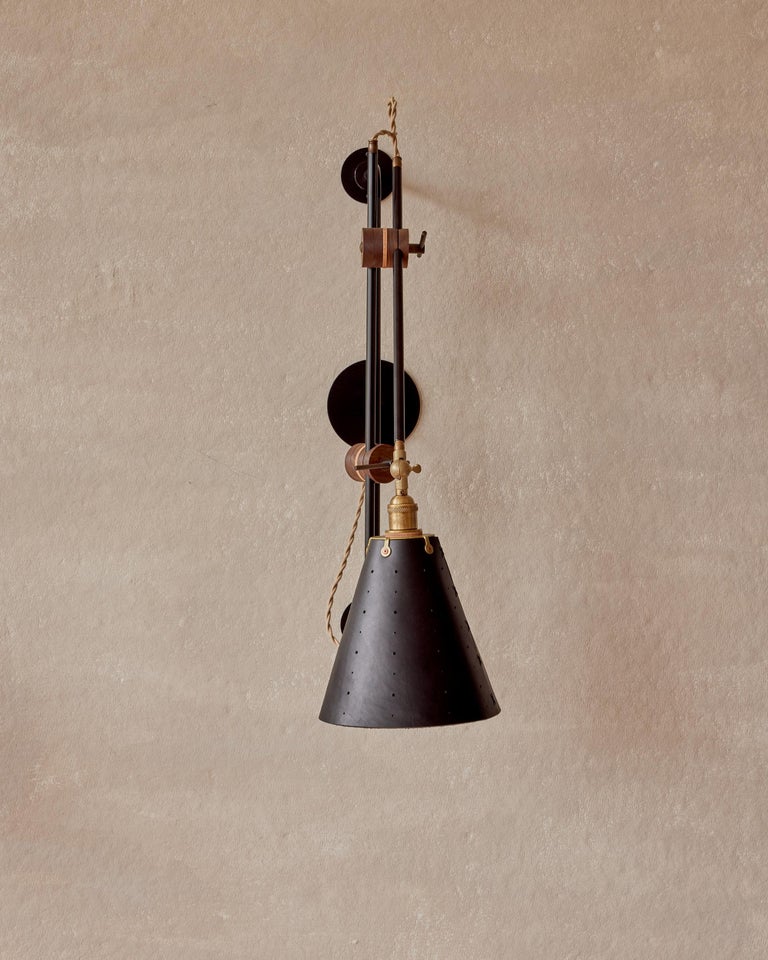 Modern Iron and Black Leather Grace Articulating Wall Sconce, Hardwired ...