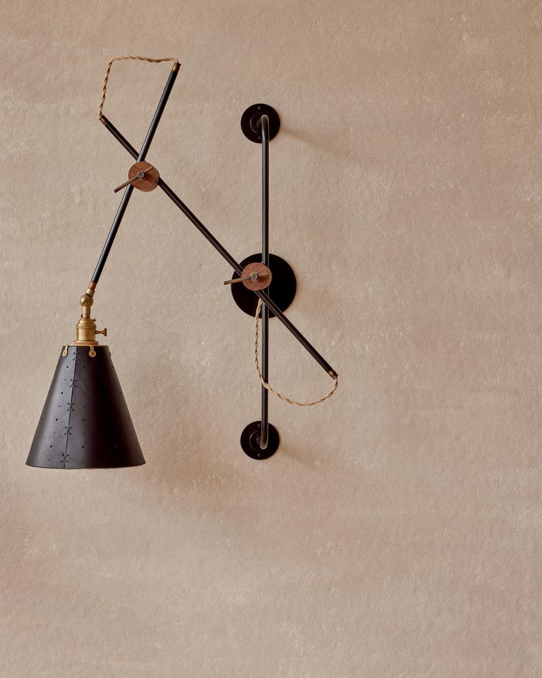 Modern Iron and Black Leather Grace Articulating Wall Sconce, Hardwired ...