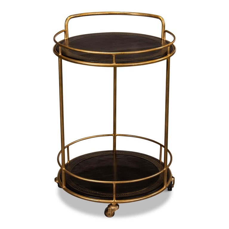 Modern Iron and Leather Serving Side Table Cart For Sale at 1stDibs