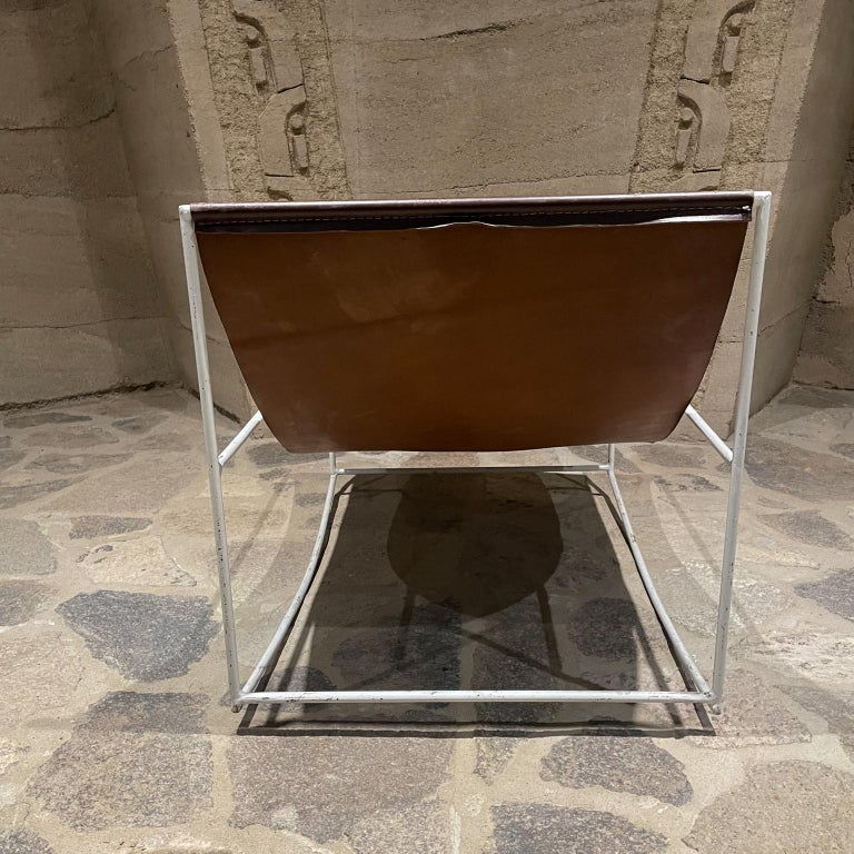 Modern Leather Sling Rocker Rocking Chair on Iron Frame Muller Van ...