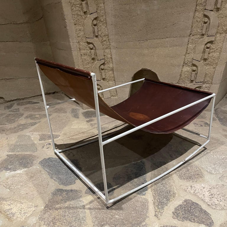 Modern Leather Sling Rocker Rocking Chair on Iron Frame Muller Van ...