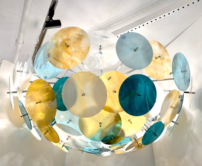 Modern Italian Aqua Blue Green Gold White Murano Glass Nickel Sputnik ...
