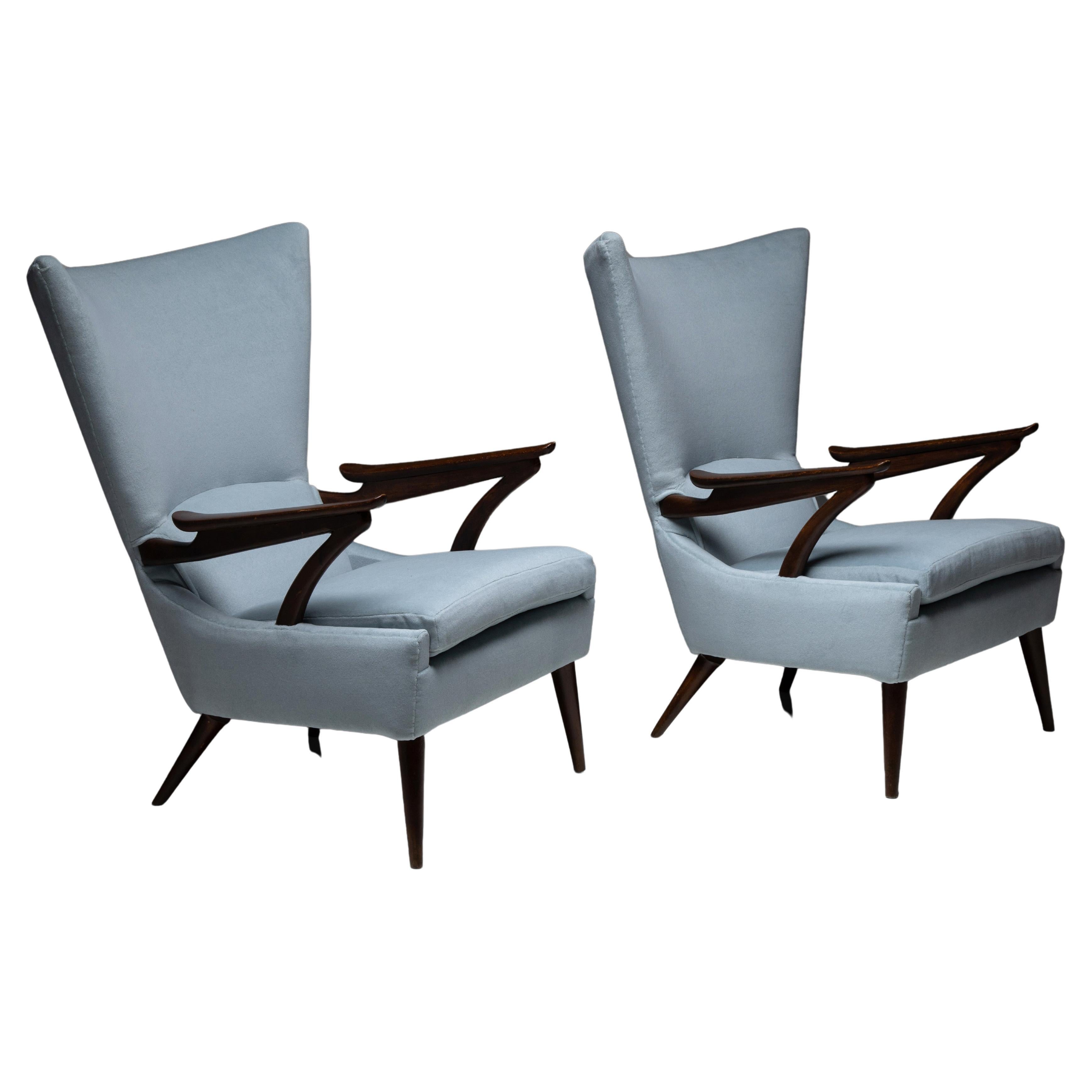 Modern Italian Armchairs in Blue Virgin Wool, Italy circa 1960 at 1stDibs
