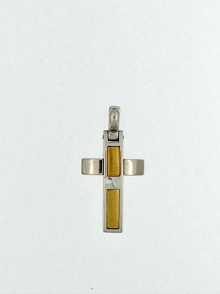 Modern Italian Cross 18 Karat White and Yellow Gold For Sale at 1stDibs