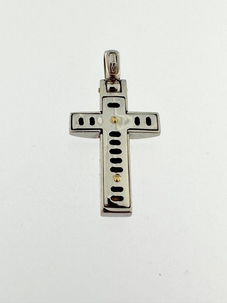 Modern Italian Cross 18 Karat White and Yellow Gold For Sale at 1stDibs