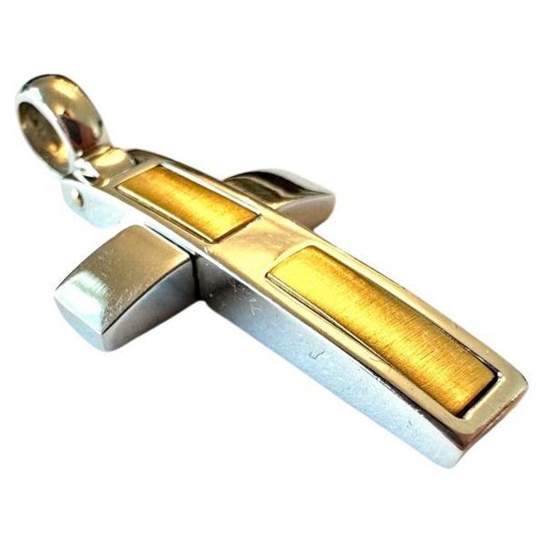 Modern Italian Cross 18 Karat White and Yellow Gold For Sale at 1stDibs