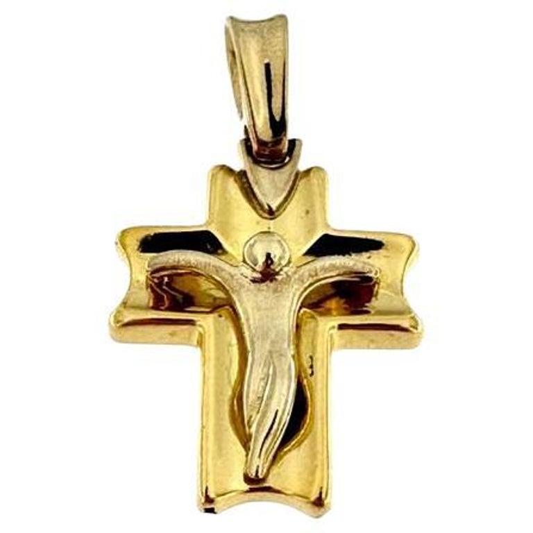 Modern Italian Crucifix 18 Karat Yellow and White Gold For Sale at 1stDibs
