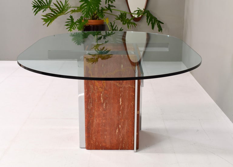 Modern Italian Oval Dining Table in Marble, Chrome and Glass, Italy ...