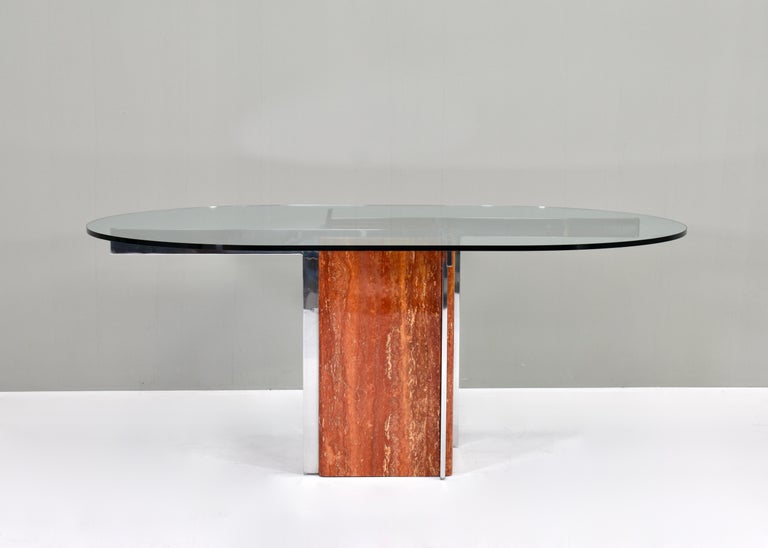 Modern Italian Oval Dining Table in Marble, Chrome and Glass, Italy ...
