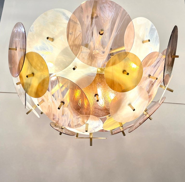 Modern Italian Pastel Rose Pink Yellow White Murano Glass Sputnik ...