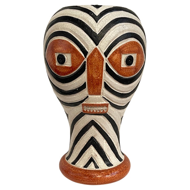 Modern Italian Pottery Mask Motif Vase, by ND Dolfi For Sale at 1stDibs