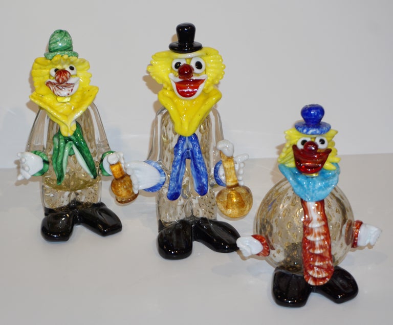 Modern Italian Yellow Black Murano Glass Clown Sculpture with Bottle ...