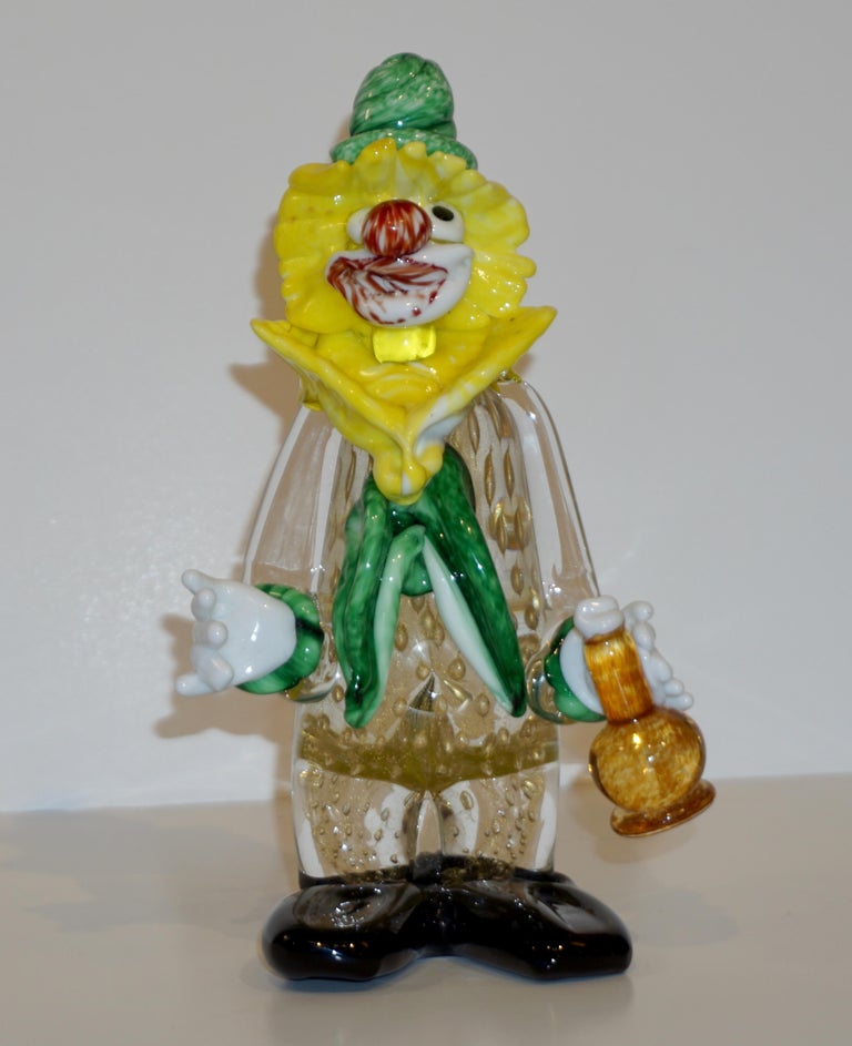 Modern Italian Yellow Black Murano Glass Clown Sculpture with Bottle ...