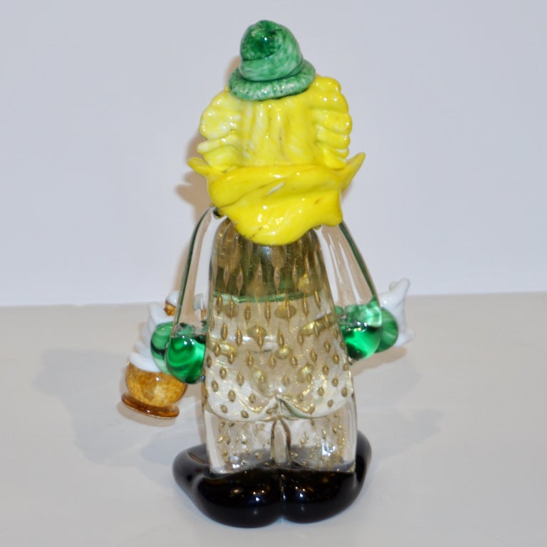 Modern Italian Yellow Black Murano Glass Clown Sculpture with Bottle ...