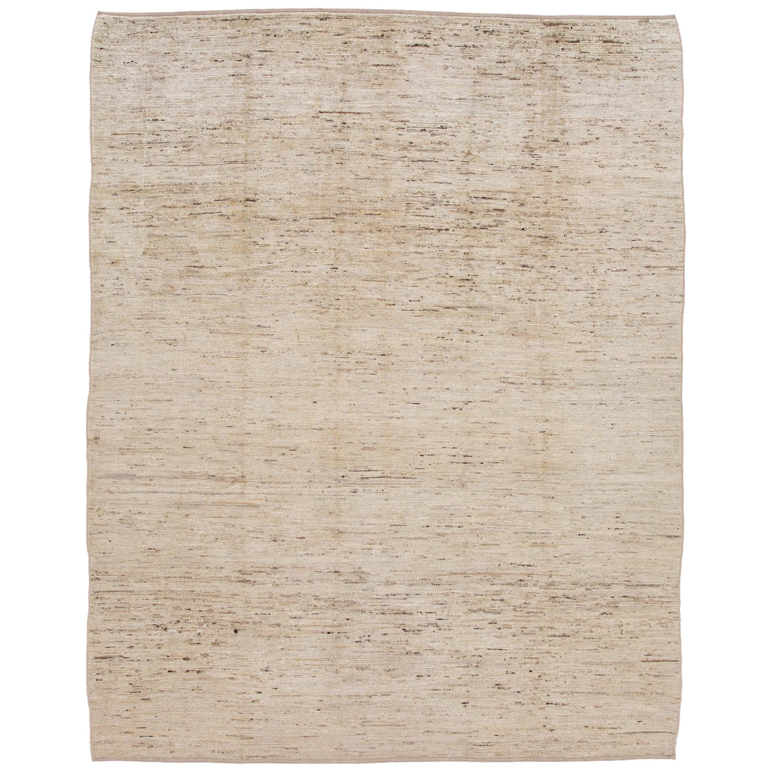 Modern Ivory Moroccan-Style Room Size Wool Rug For Sale at 1stDibs