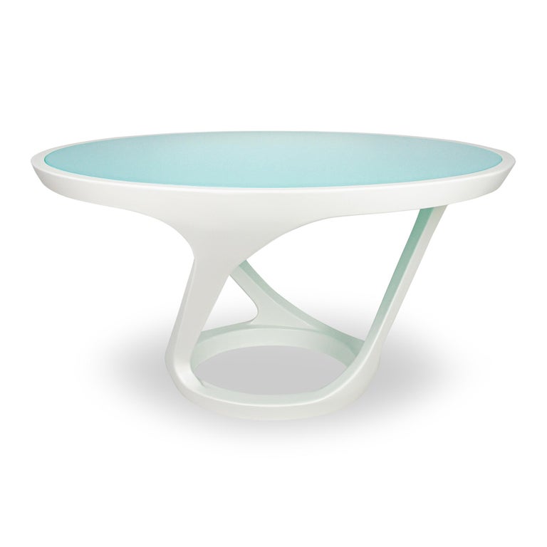 Modern Jamaican Aqua Glass Inset and White Lacquer Dining Table For ...