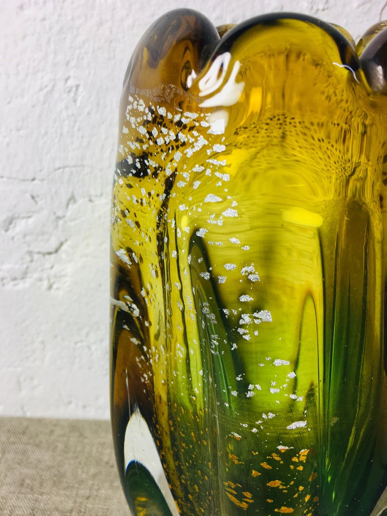 Modern Japanese "Sanyu" Glass Vase with Murano Style Silver Foil ...
