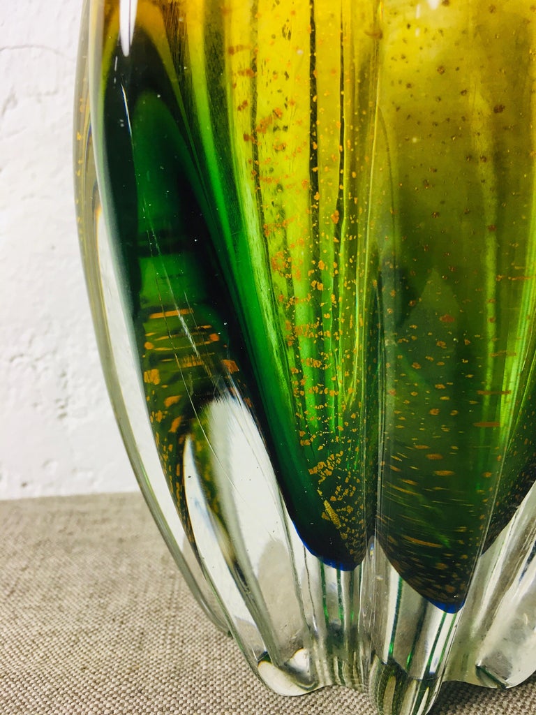 Modern Japanese "Sanyu" Glass Vase with Murano Style Silver Foil ...