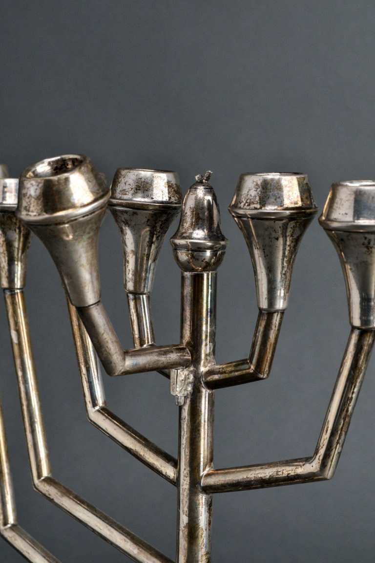 Modern Judaica Continental Silver Menorah Hanukiah at 1stDibs
