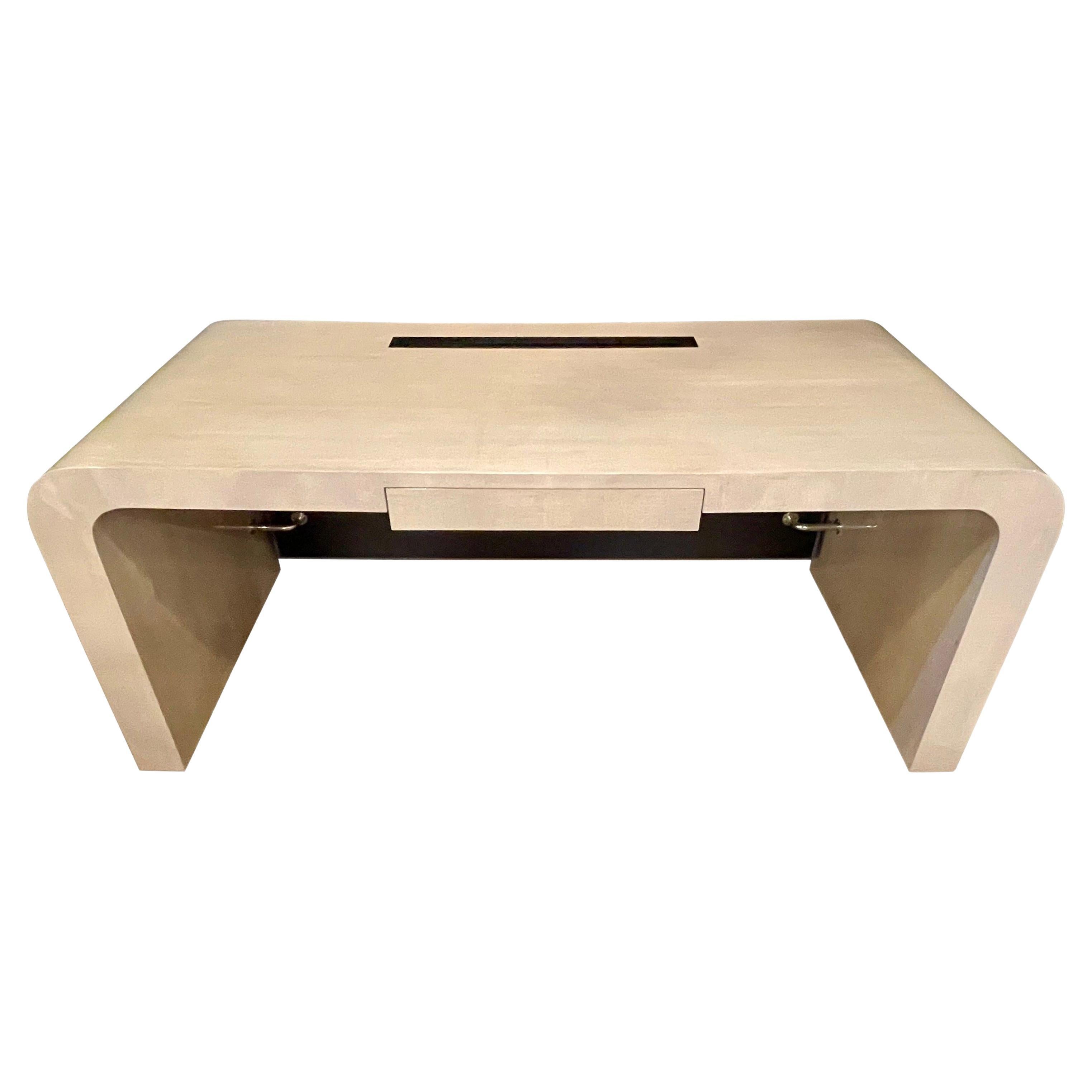 Mid-Century Modern Burl Wood Palatial Writing Desk at 1stDibs