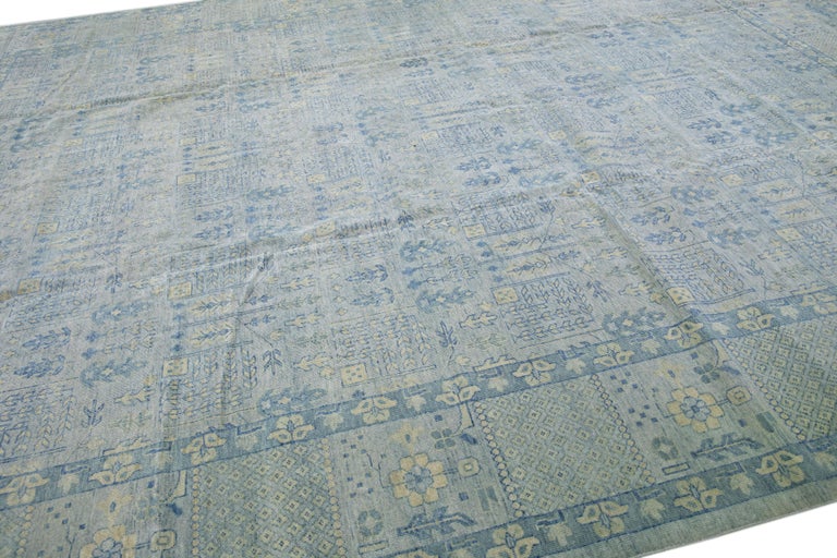 Modern Khotan Style Gray Handmade Wool Rug with Allover Motif For Sale ...