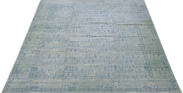 Modern Khotan Style Gray Handmade Wool Rug with Allover Motif For Sale ...