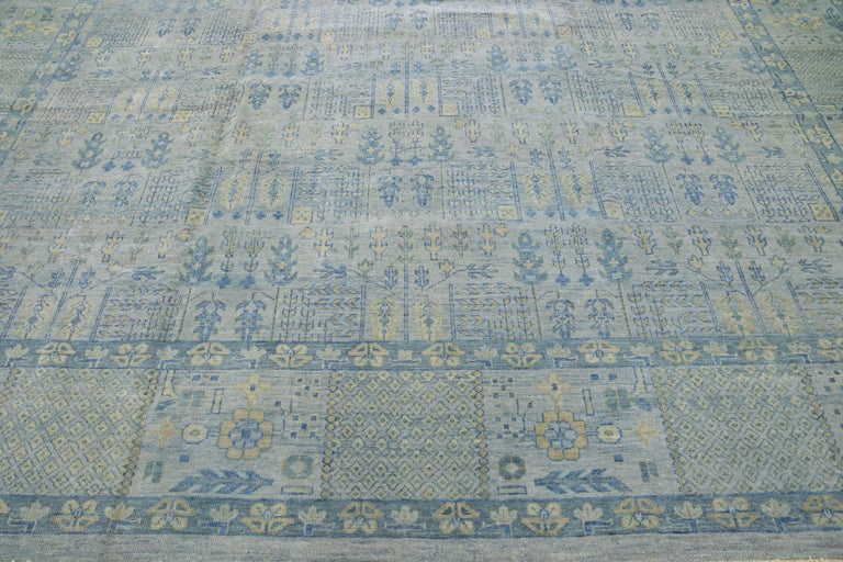 Modern Khotan Style Gray Handmade Wool Rug with Allover Motif For Sale ...