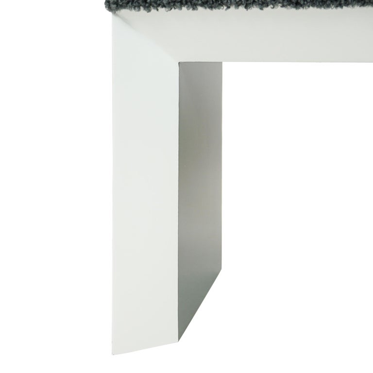 Modern Lacquered Beveled Small Bench Upholstered in Grey Boucle Fabric ...