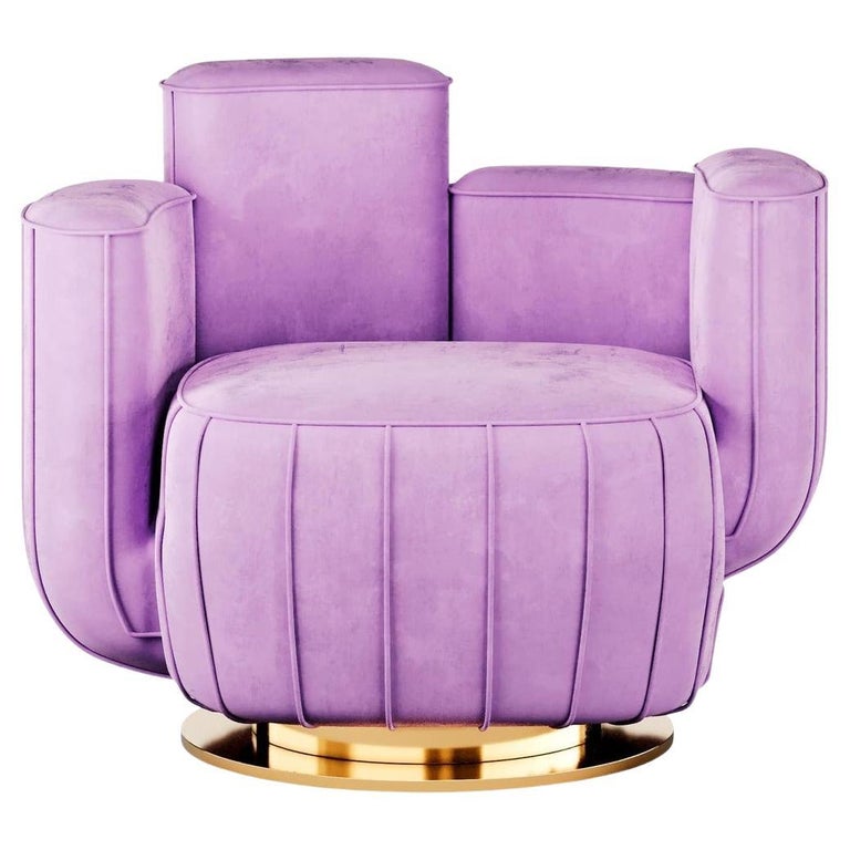 Modern Lavender Lilac Velvet Armchair Cactus Shape with Gold Plated ...