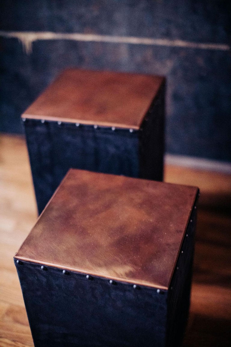 Modern Leather Side Tables Topped in Copper, Catawba Series For Sale at ...