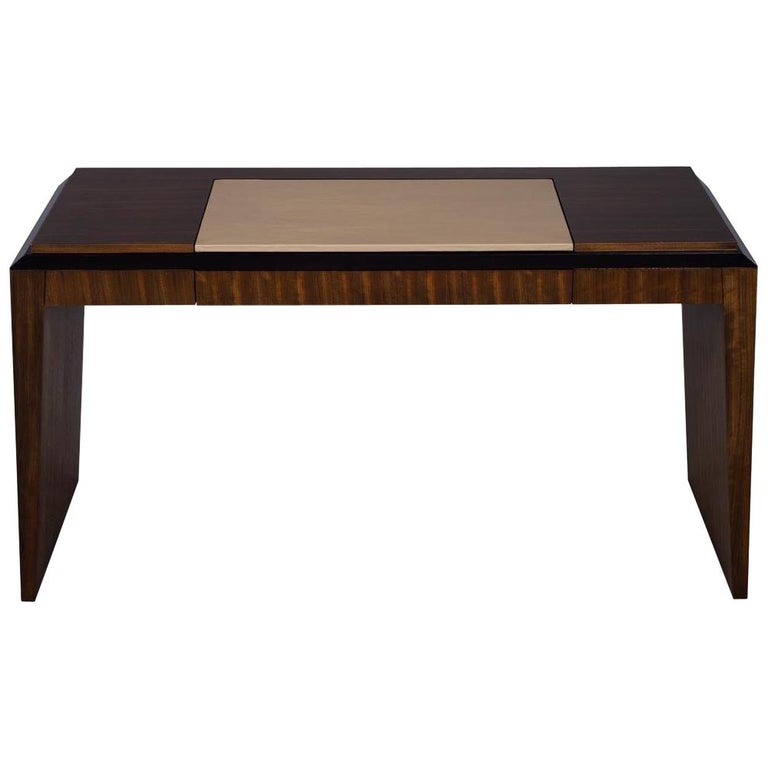 Modern Leather Top Desk in Zebra Wood at 1stDibs