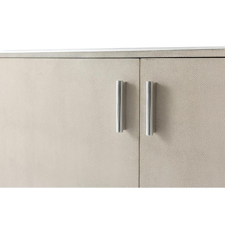 Modern Leather Wrapped Media Cabinet, Light Overcast For Sale at 1stDibs