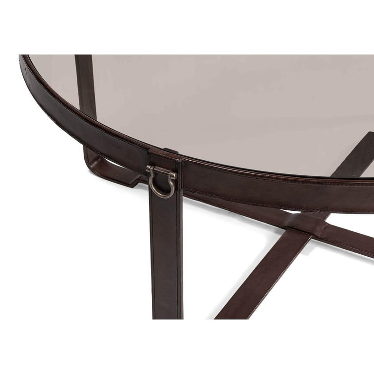 Modern Leather Wrapped Round Coffee Table For Sale at 1stDibs | leather ...