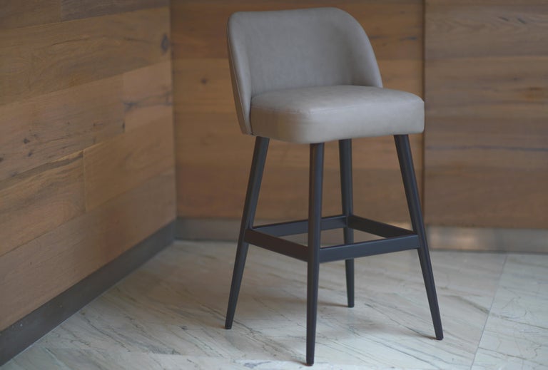 Modern Light Taupe Gray Faux Leather Counter Stool with Oak Base ...
