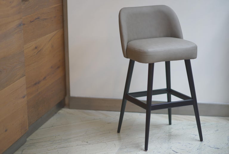 Modern Light Taupe Gray Faux Leather Counter Stool with Oak Base ...