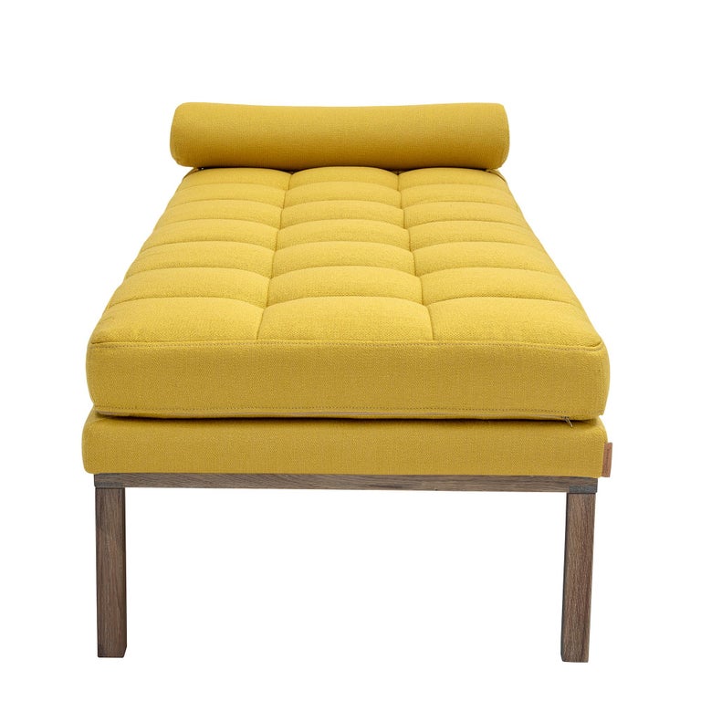 Modern Line Smoked Oak Wood Base Mustard Daybed at 1stDibs