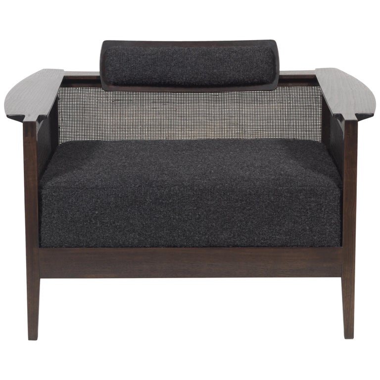 Modern Lounge Chair in Walnut with Caned Side Panels For Sale at ...