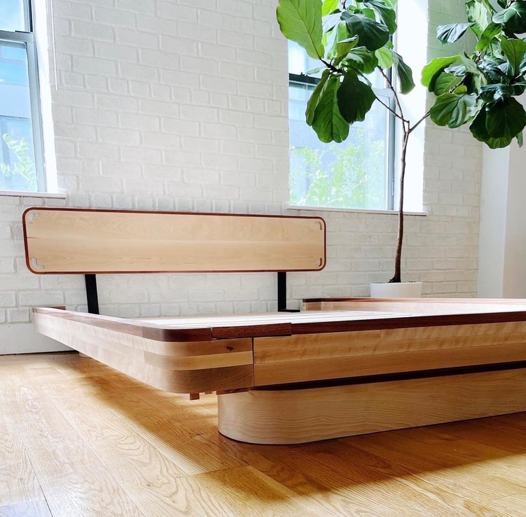 Modern Low Profile Solid Maple and Mahogany Bed Frame For Sale at 1stDibs