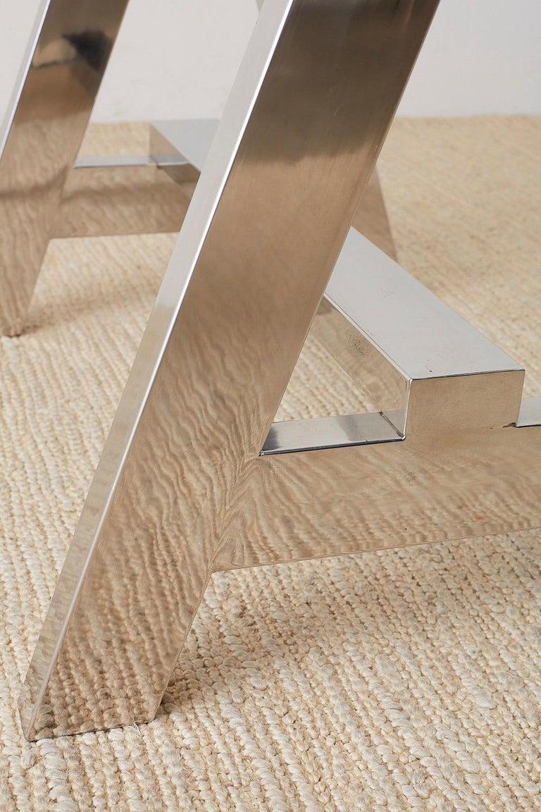 Modern Lucite Desk Dining Table with Chrome Sawhorse Bases at 1stDibs