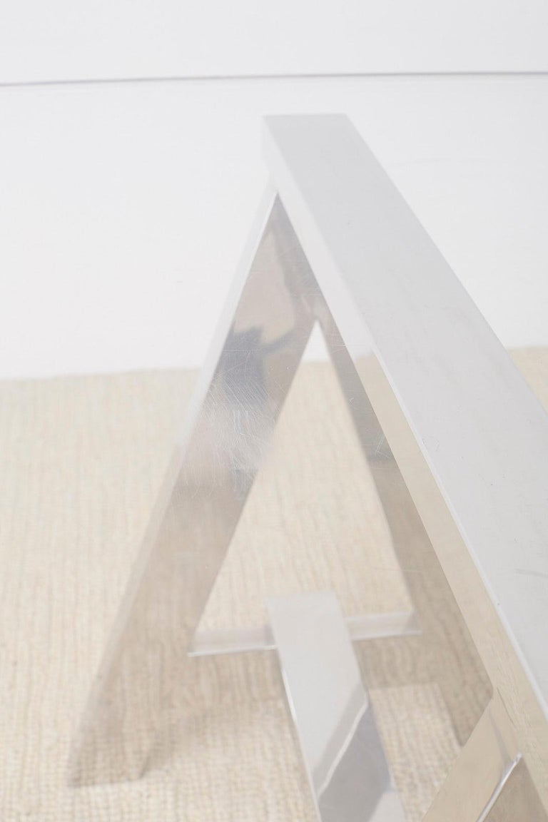 Modern Lucite Desk Dining Table with Chrome Sawhorse Bases at 1stDibs