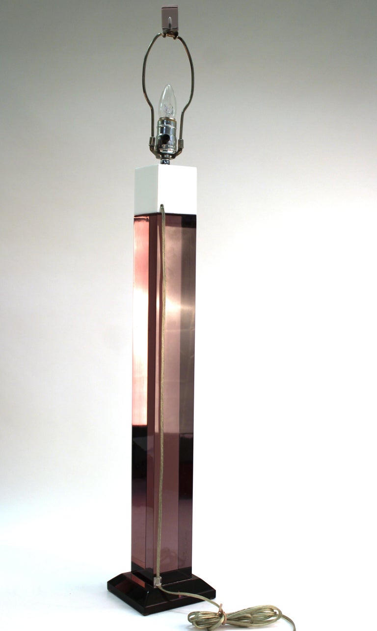 Modern Lucite Table Lamp in Smoked Grey and White For Sale at 1stDibs
