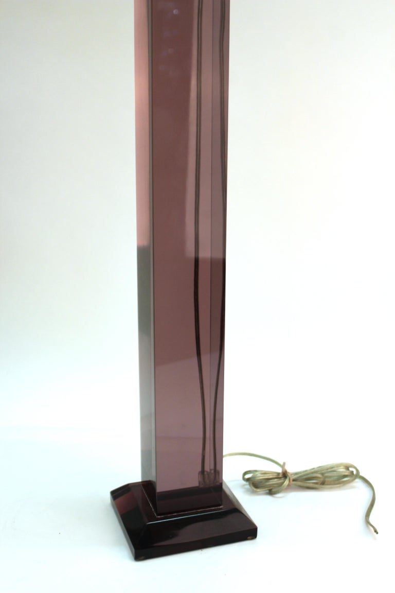 Modern Lucite Table Lamp in Smoked Grey and White For Sale at 1stDibs